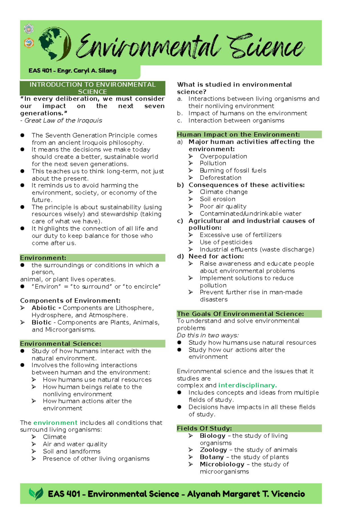 EAS 401 - Topic 1: Introduction to Environmental Science and Human ...