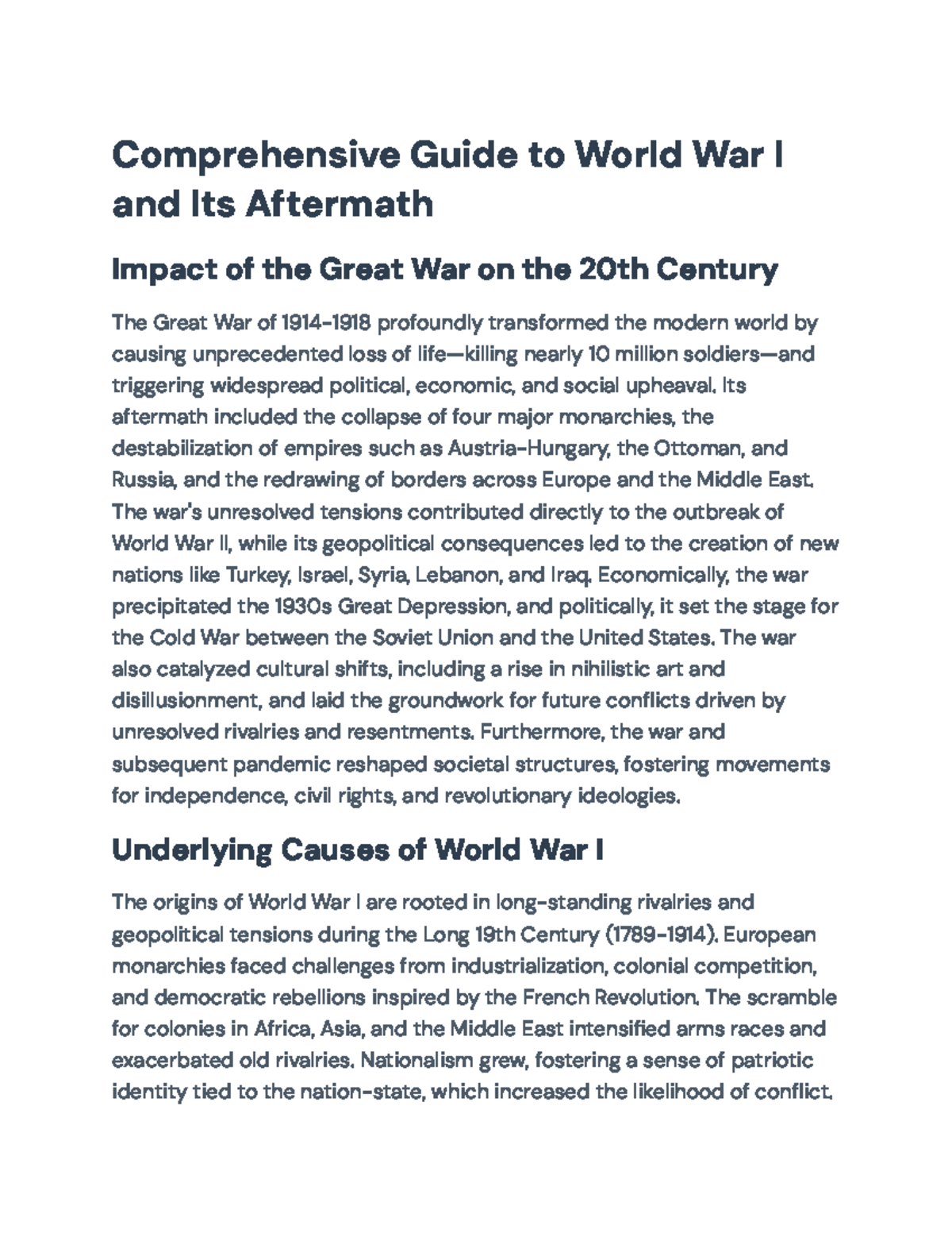 Comprehensive Analysis of WWI and Its Aftermath: Impact on the 20th ...