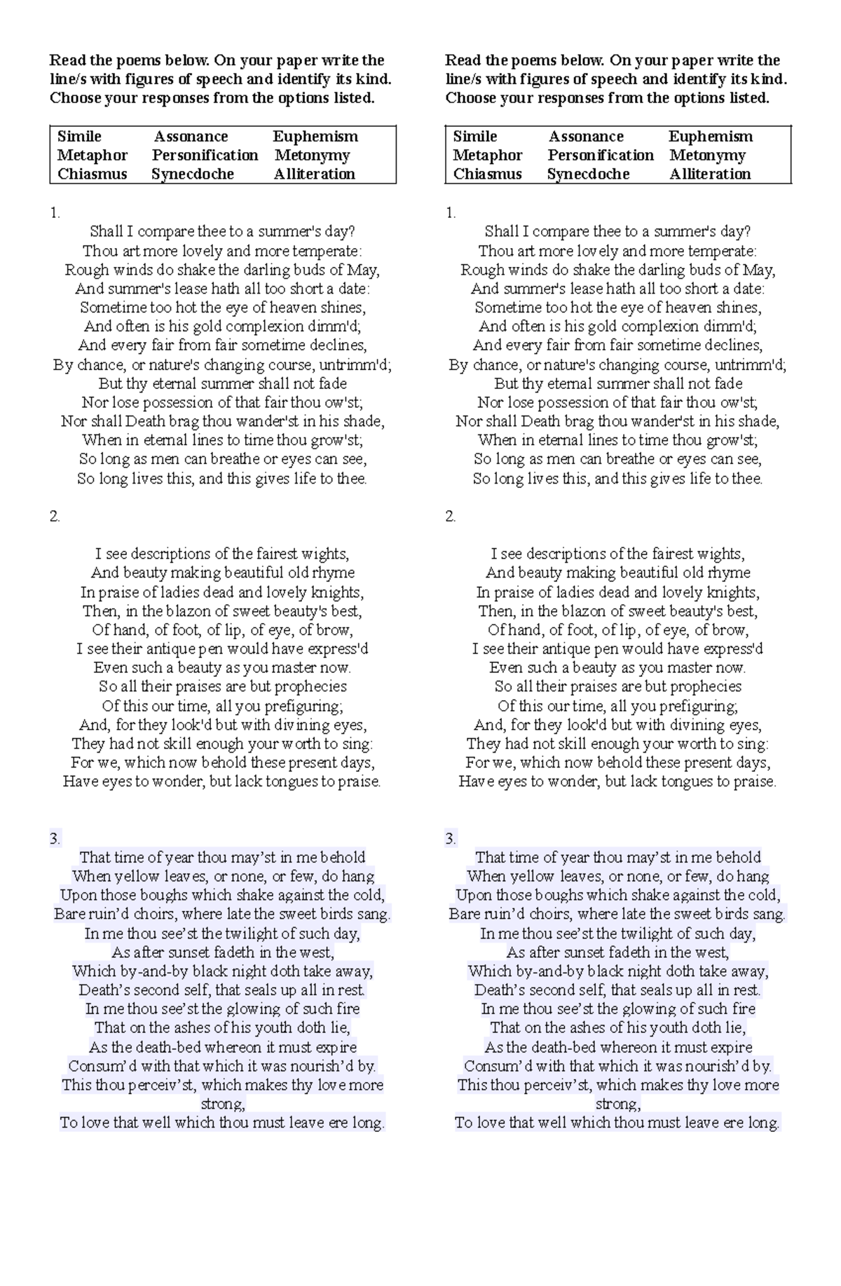 Figures of Speech Activity: Analyzing Poetry in English Literature ...