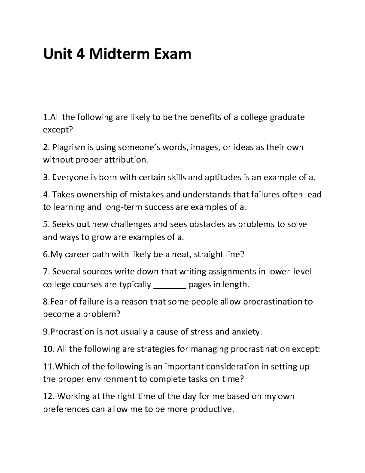 Unit 4 & Unit 8 Midterm & Final Exam Study Guide - Studocu