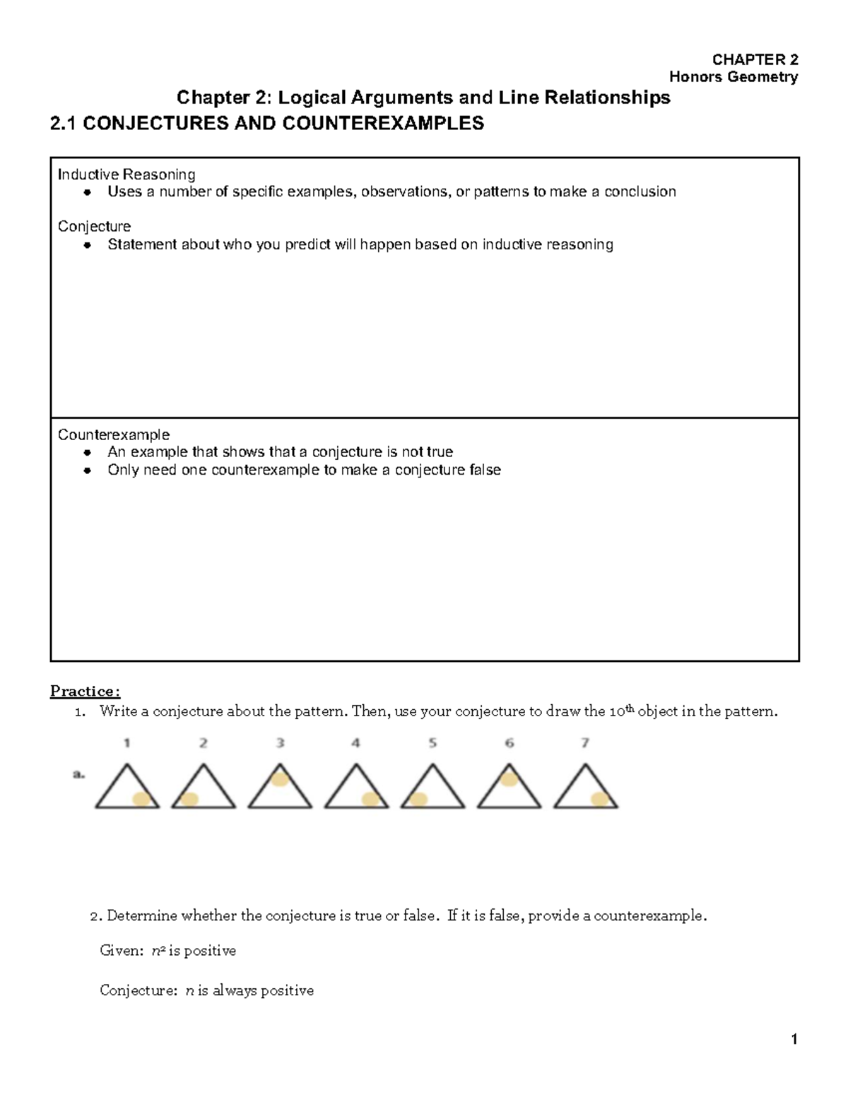 Honors Geometry CH2: Logical Arguments, Line Relationships & Proofs ...