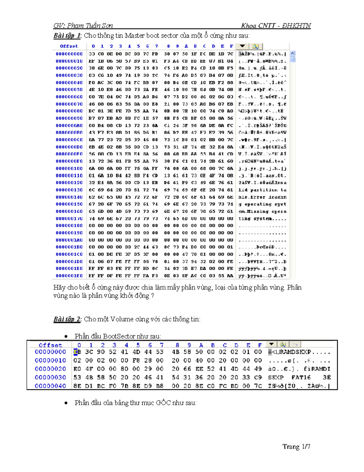 GV: Bài Tập Hệ Điều Hành - Phân Tích Master Boot Sector (HTTT-FAT-2013 ...