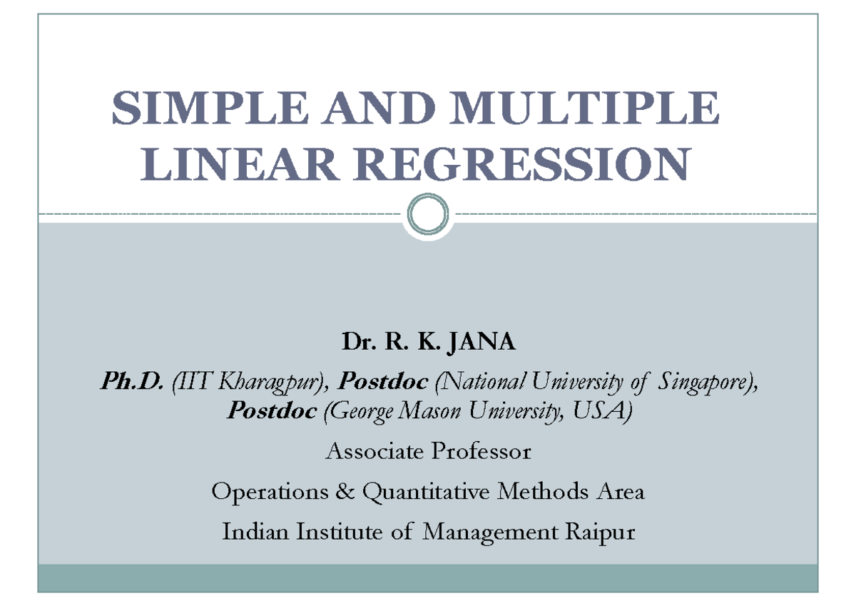 Linear Regression Analysis: Simple & Multiple Techniques - Studocu
