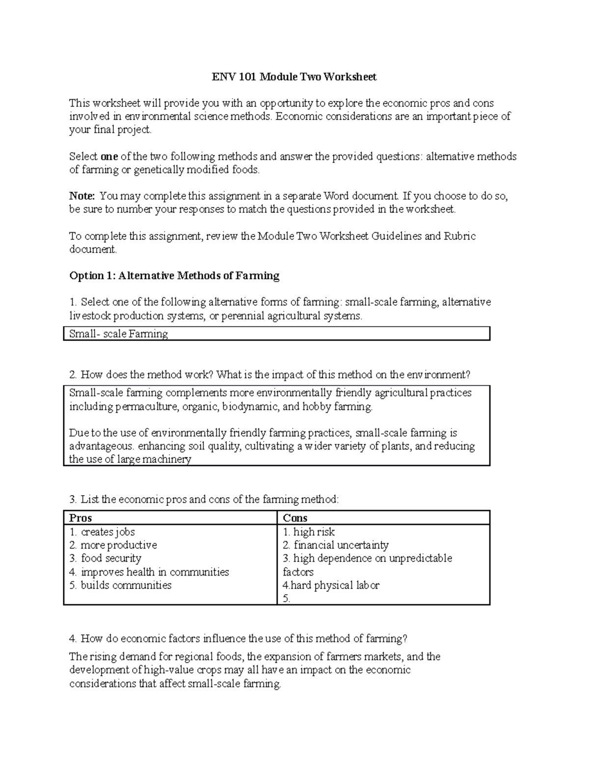ENV 101 Module Two Worksheet - ENV 101 Module Two Worksheet This worksheet will provide you with ...