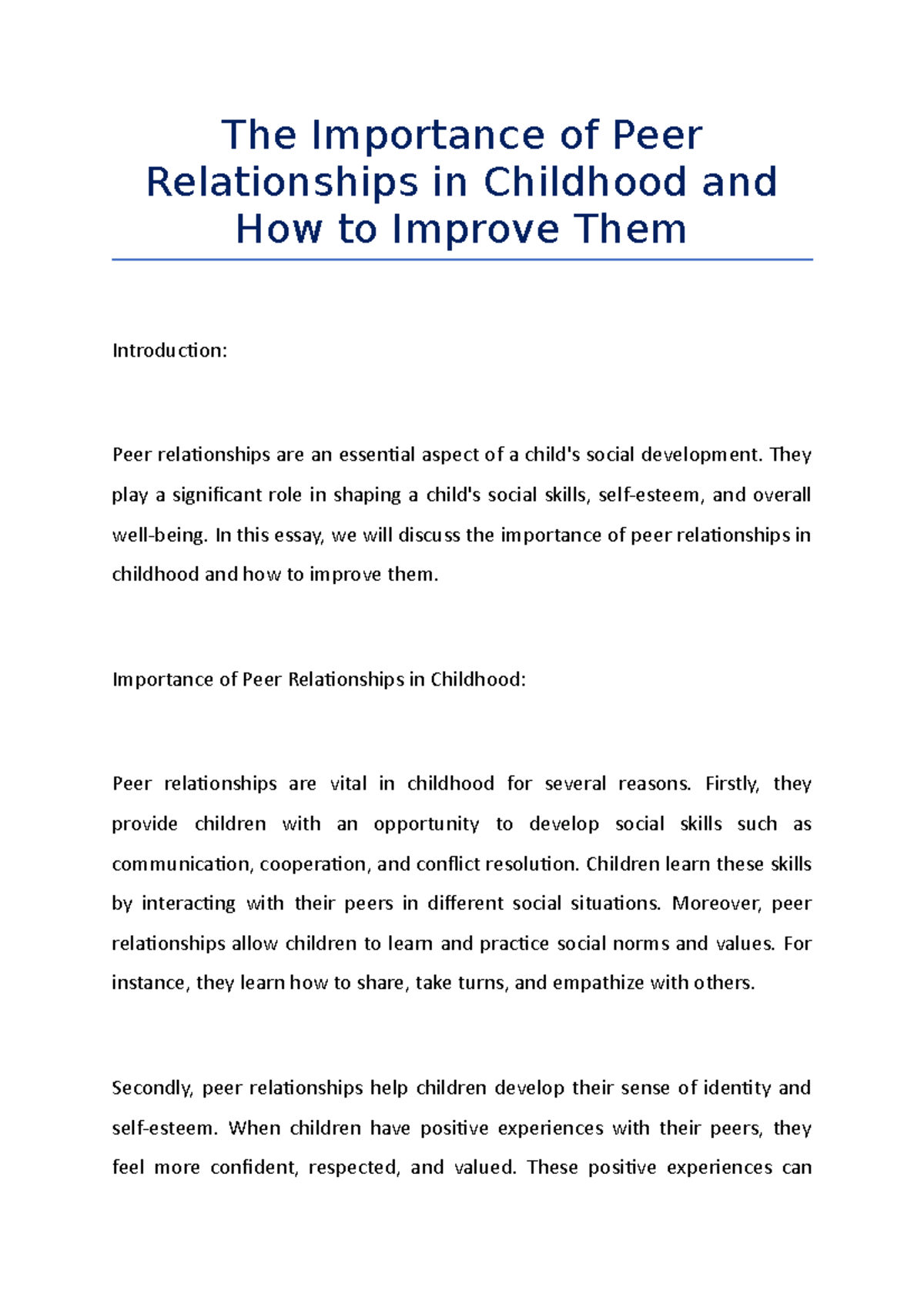 Peer Relationships in Childhood: Importance and Improvement Strategies ...