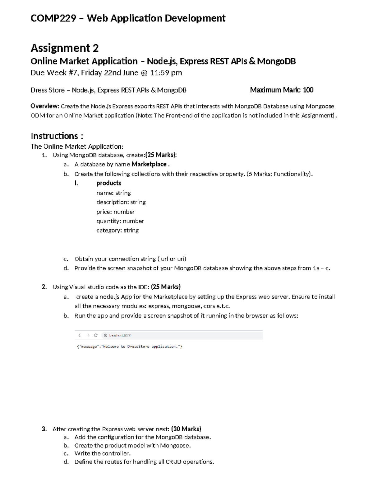 COMP229 - Assignment 2: Online Market App with Node.js & MongoDB - Studocu