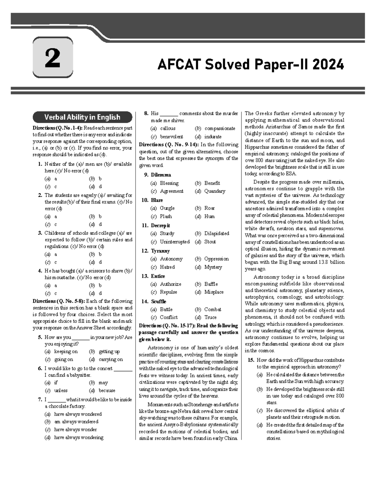 Afcat Solved Paper Ii 2024 Verbal Ability And Reasoning Studocu