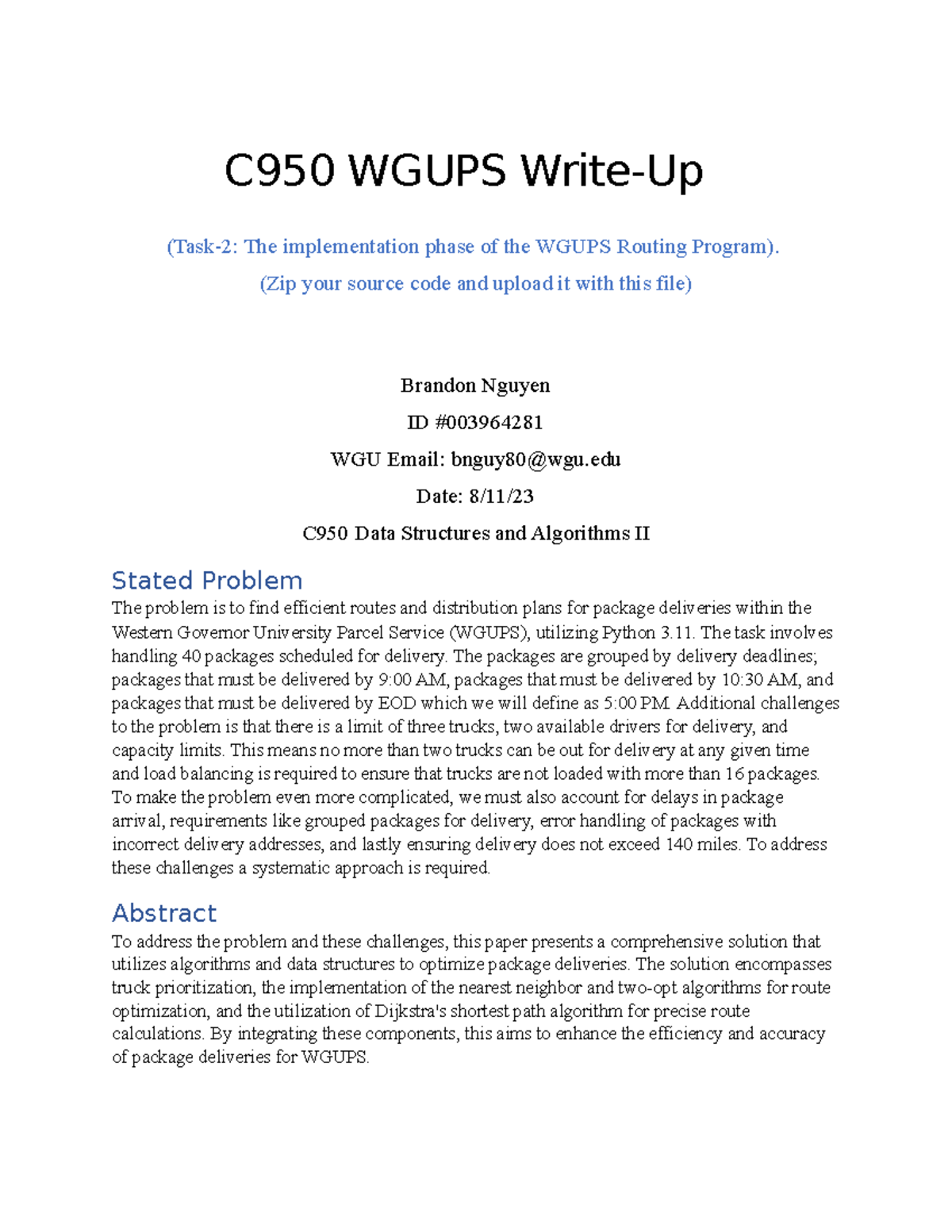 C950 WGUPS Routing Program: Core Algorithms & Optimization Strategies ...