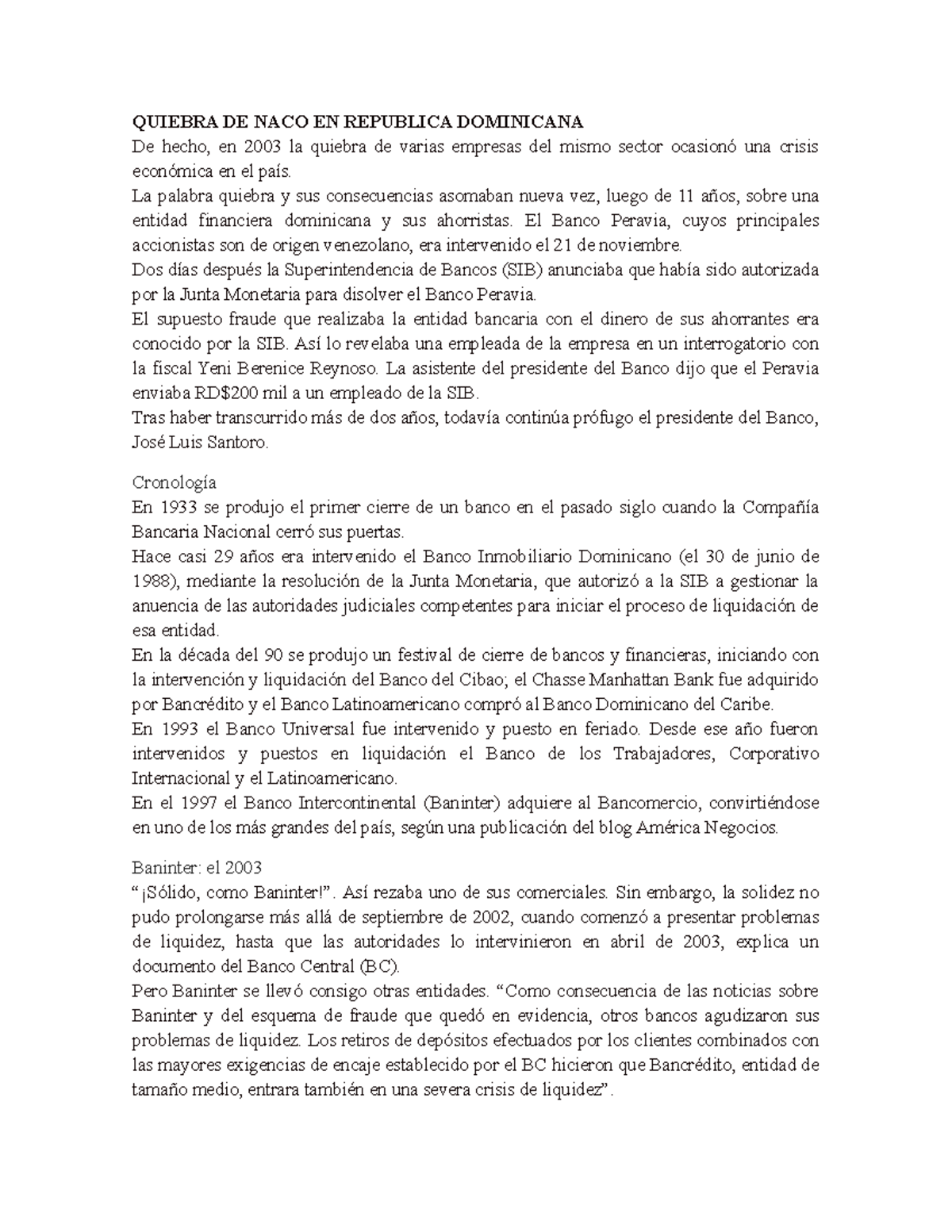 Análisis de la Quiebra del Banco Intercontinental (Baninter) en RD ...