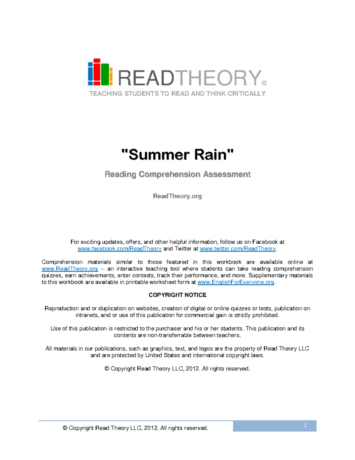 READTHEORY ENGLISH 9 READING COMPREHENSION ASSESSMENT Passage ...