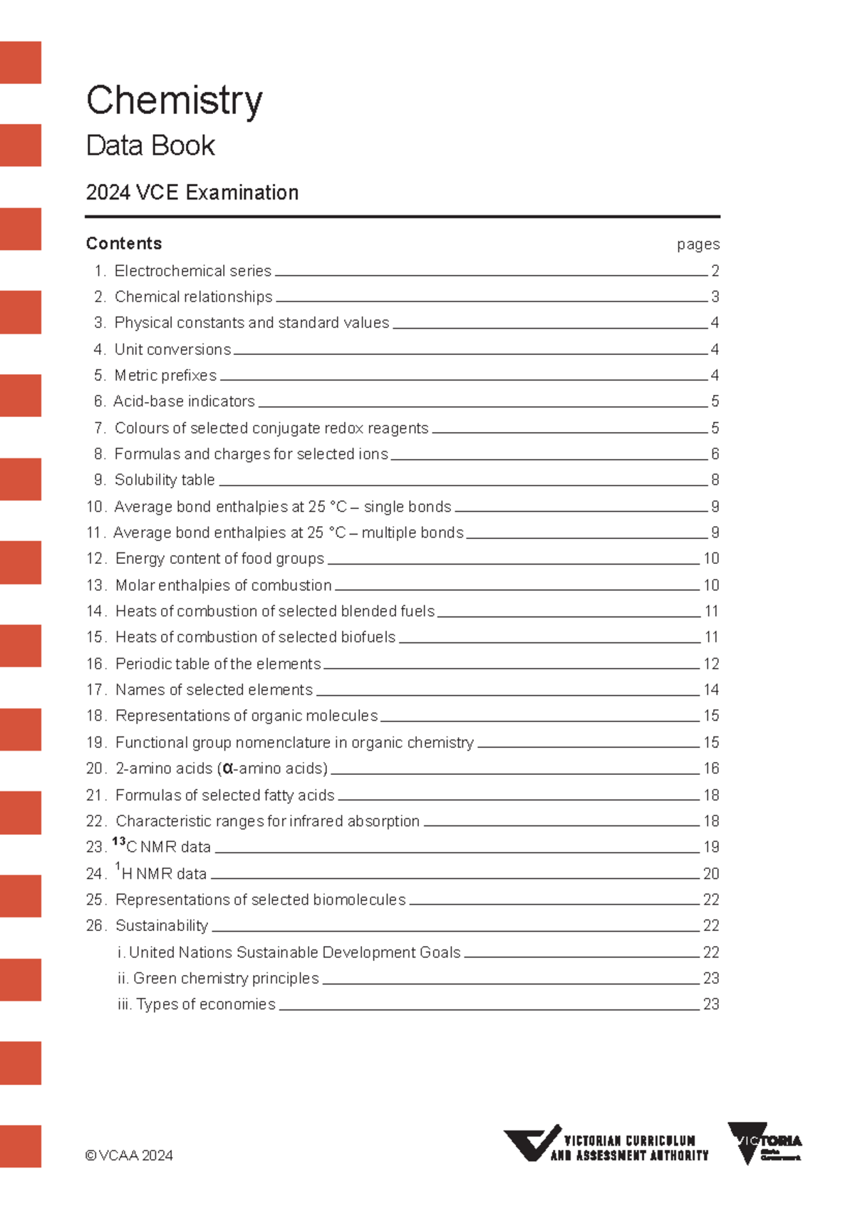 VCE Chemistry Data Book 2024: Key Concepts & Physical Constants - Studocu