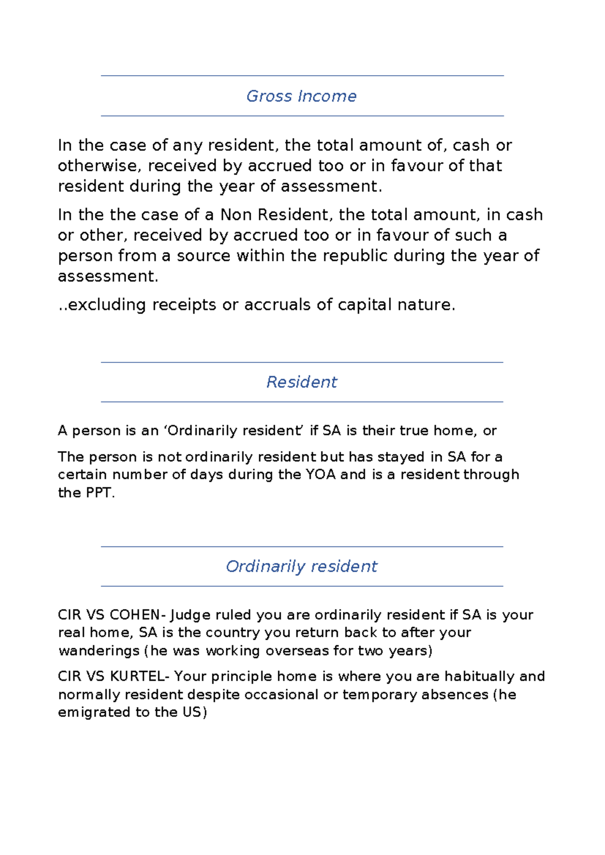 Gross Income Analysis: Resident vs Non-Resident Tax Implications - Studocu