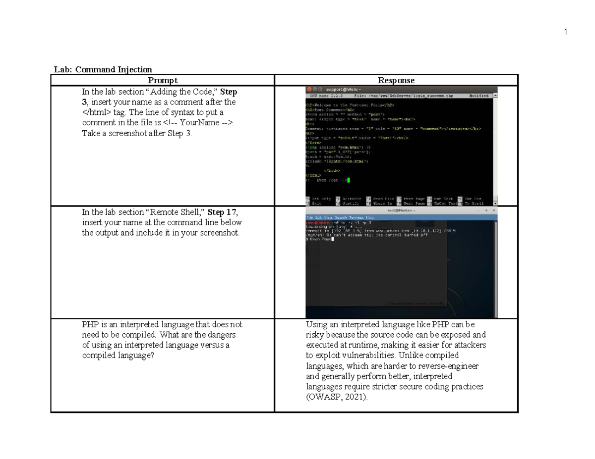 CYB 240 Module 5 Lab: Command Injection & Web App Exploitation - Studocu