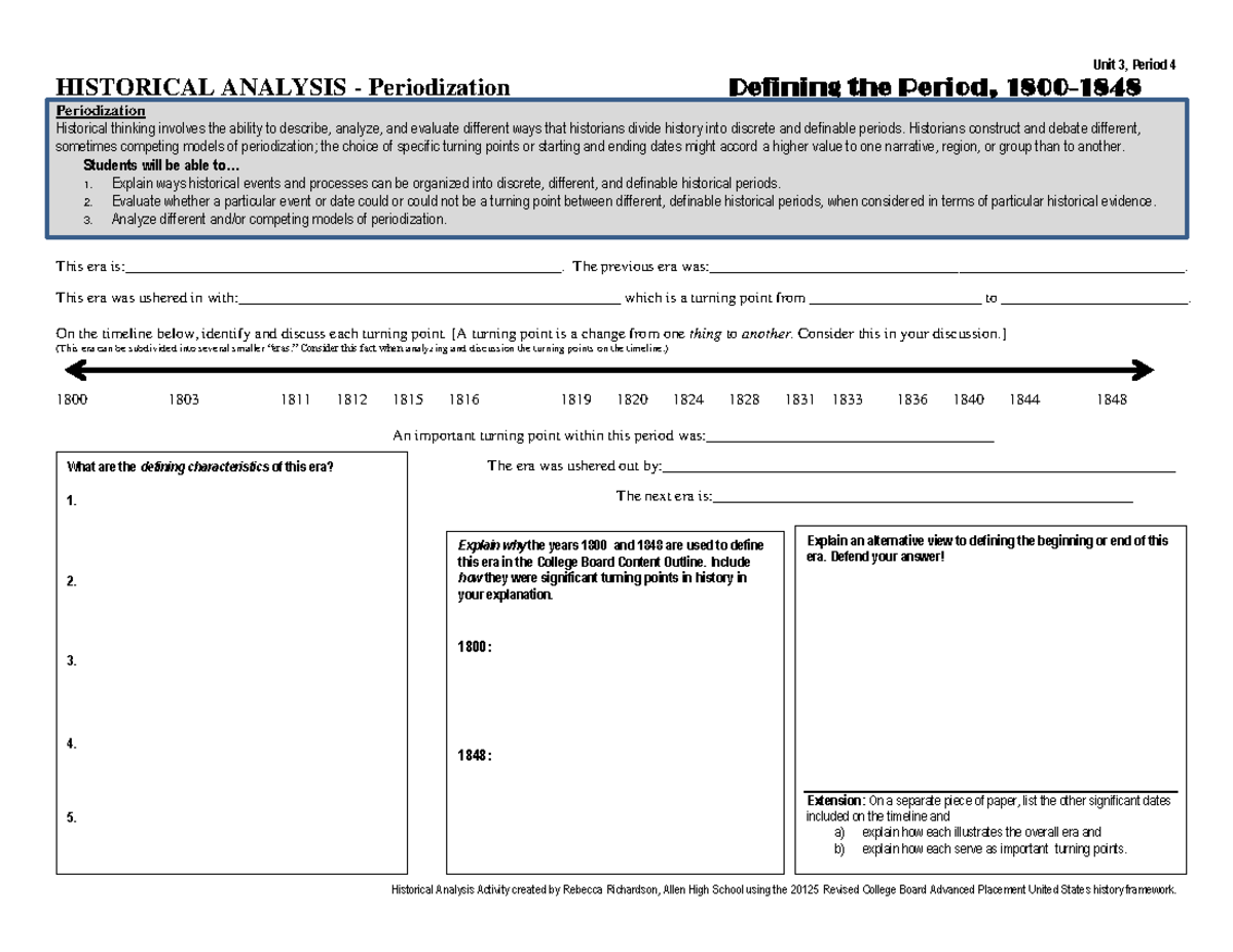 Periodization Analysis: Historical Framework 1800-1848 (APUSH) - Studocu