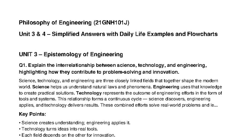 Philosophy of Engineering (21GNH101J) Unit 3 & 4 Simplified Answers ...