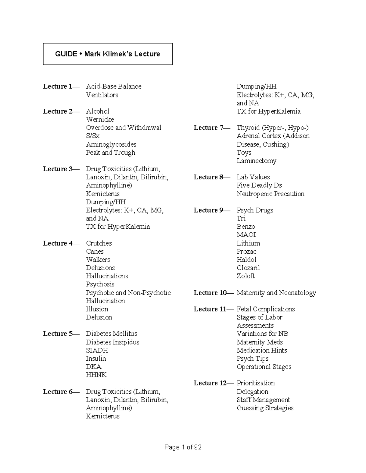 MARK K Lecture Notes: Key Concepts on Ventilators, Electrolytes, Drug ...