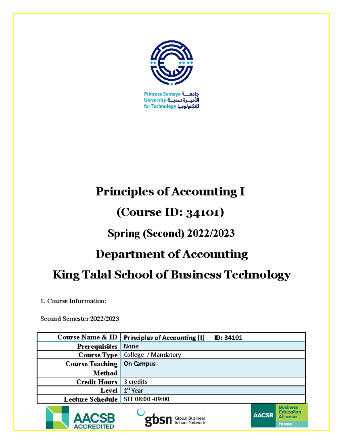 Principles of Accounting I (34101) Syllabus - Spring 2023 - Studocu