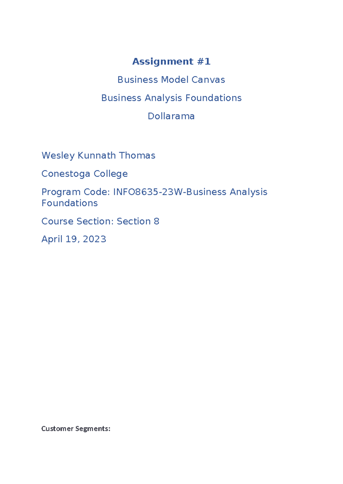 BA Assignment 1 - This is BMC - Assignment Business Model Canvas ...