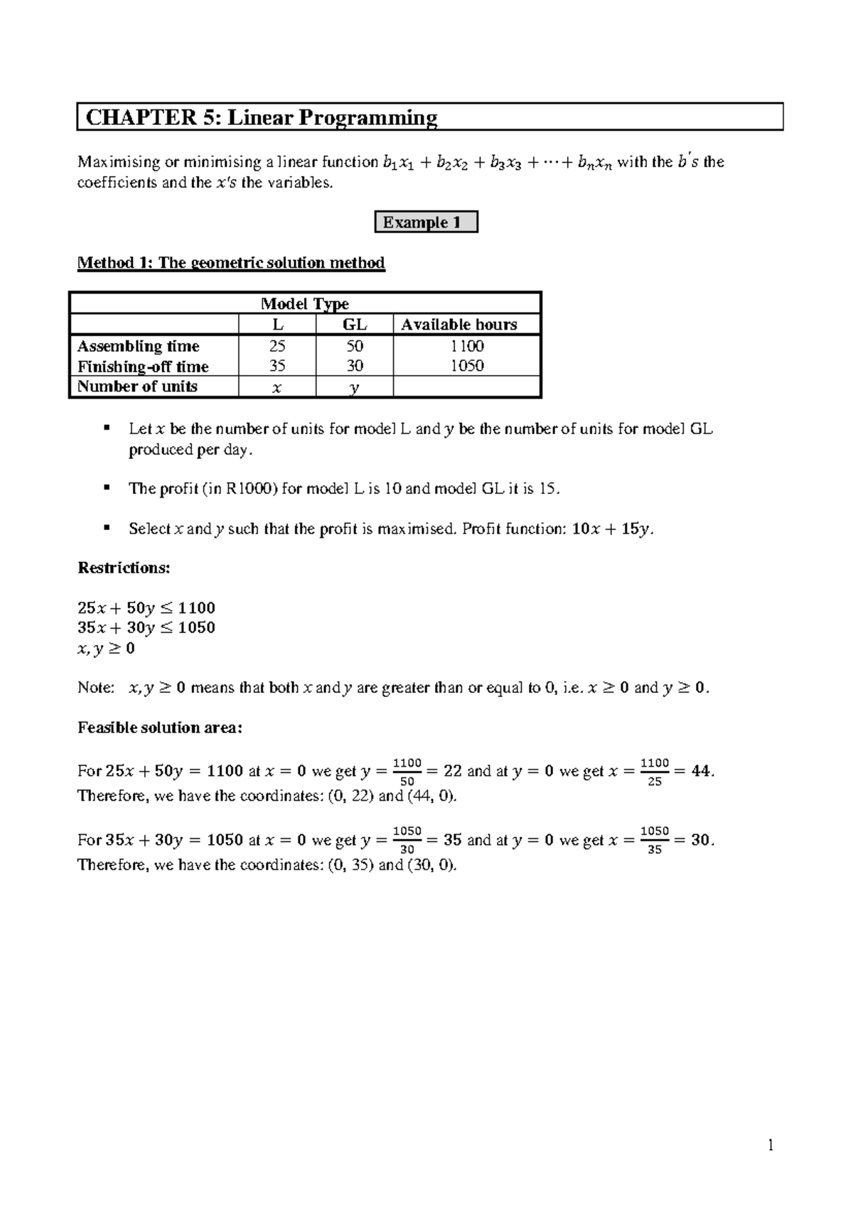 STK121 Linear Programming - Class Notes with Additional Examples - Studocu