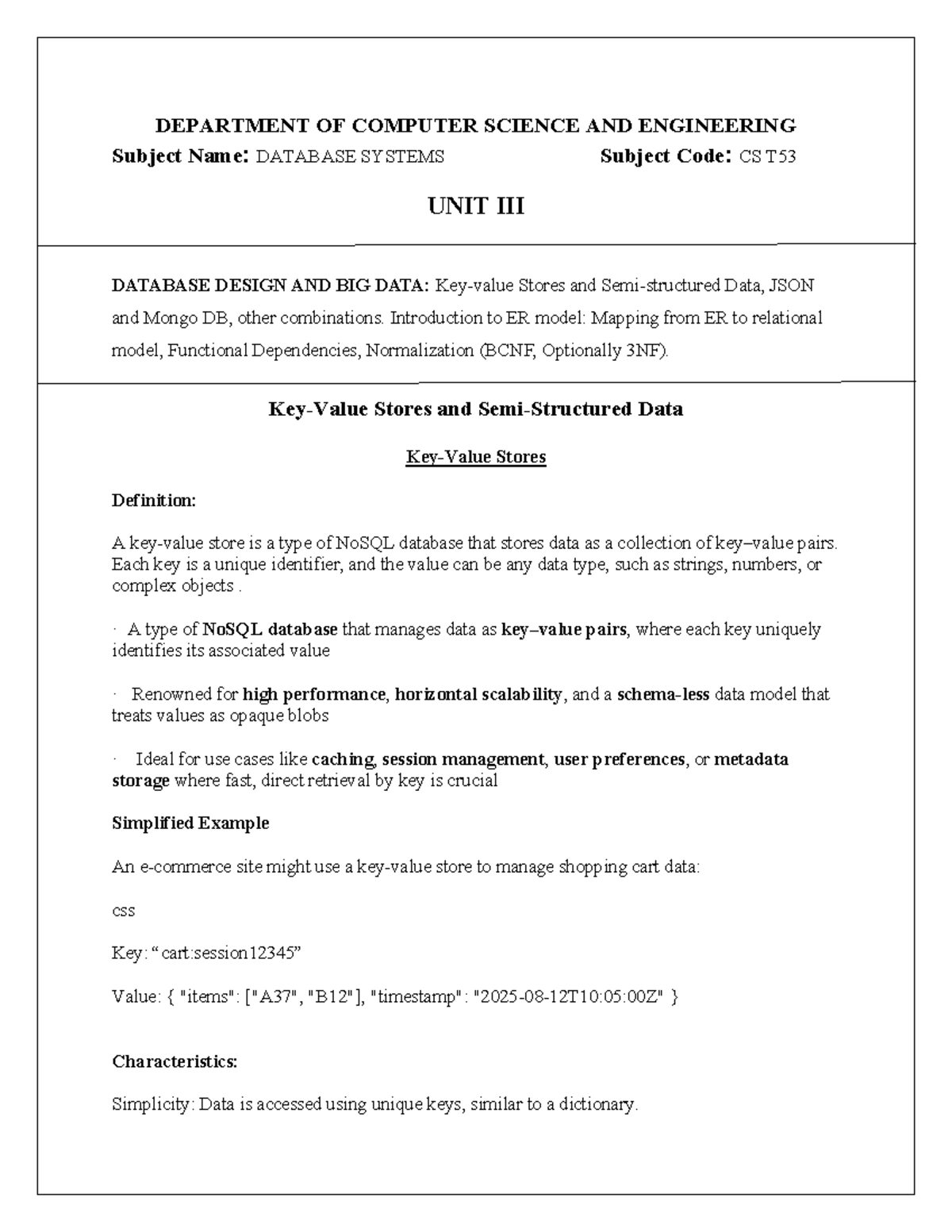 Unit 3: Database Design & Big Data in CS T53 - Studocu