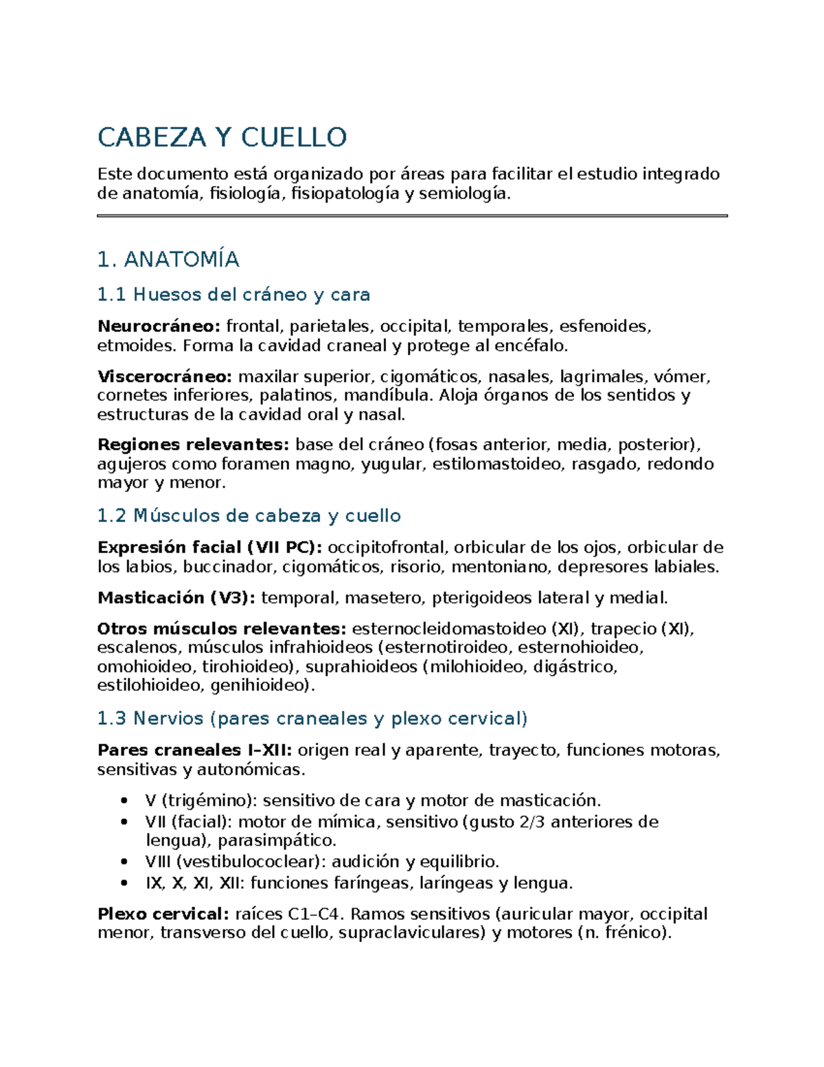 CABEZA Y CUELLO: Anatomía y Semiología Integrada - Studocu