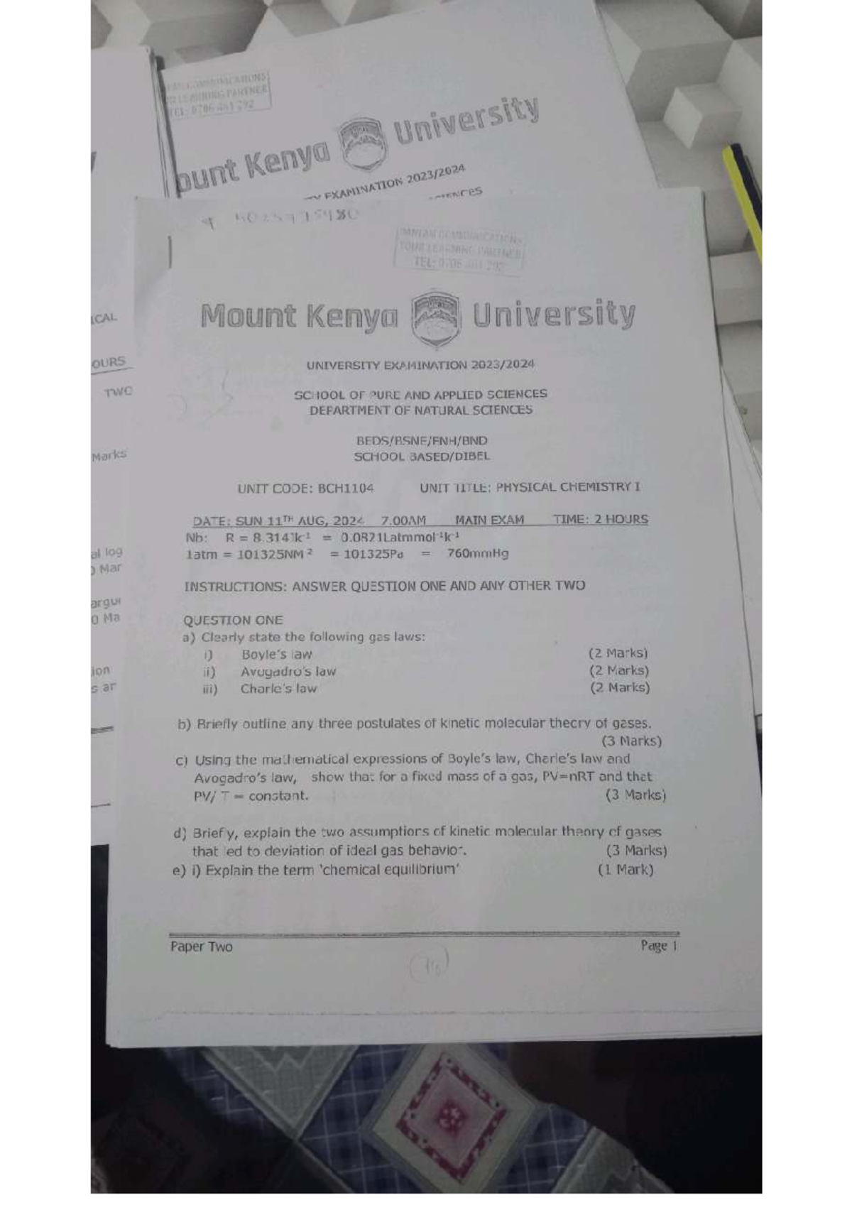 BCH1104 Physical Chemistry I Final Exam Notes - Studocu