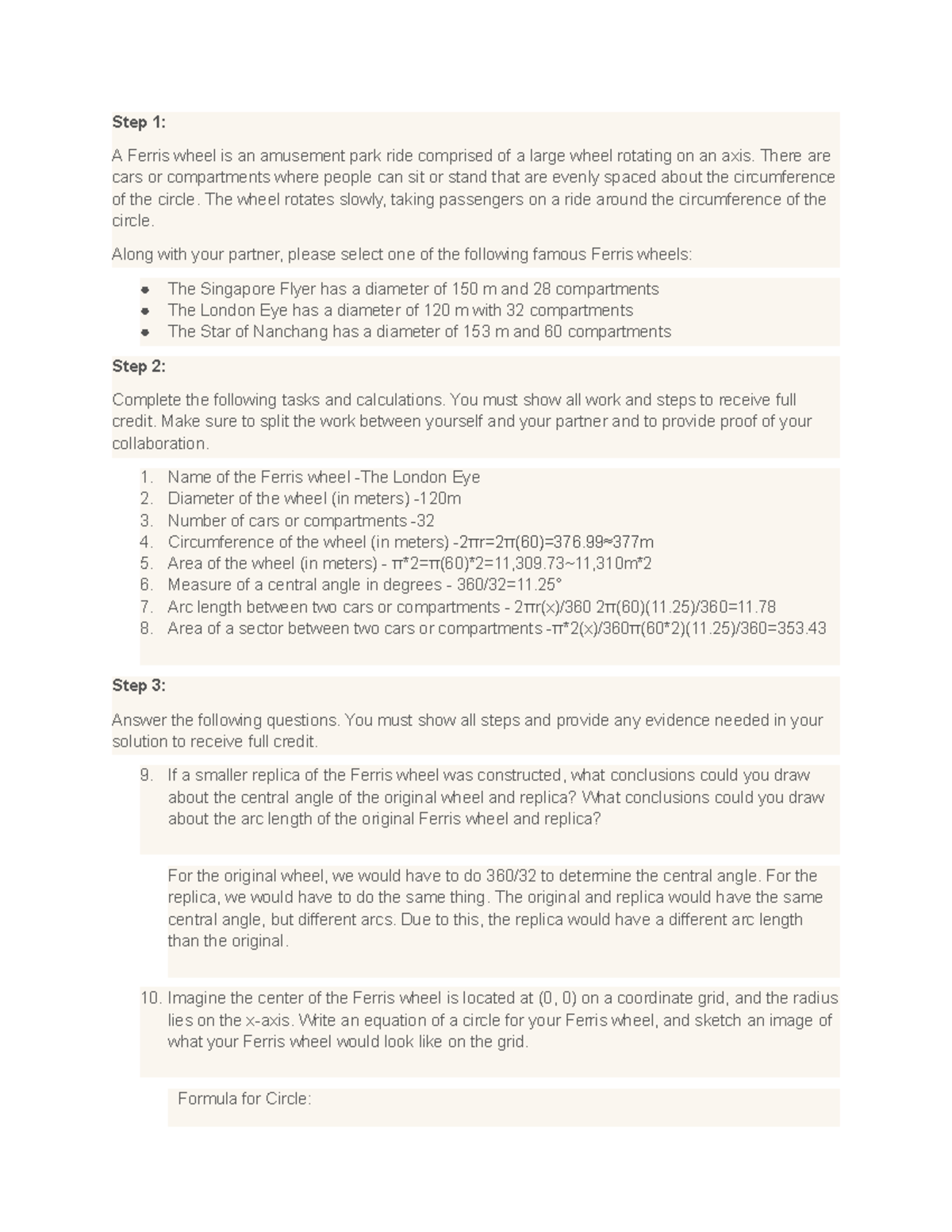 Geometry Assignment: Ferris Wheel Calculations & Analysis - Studocu