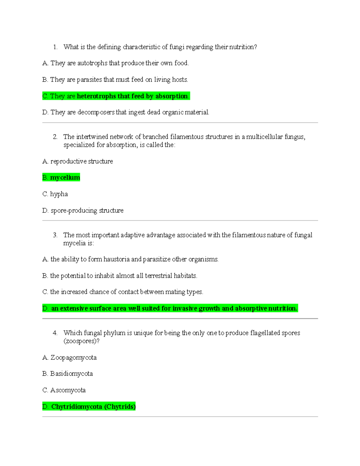 Fungi Quiz (BIO101): Key Concepts and Nutritional Modes - Studocu