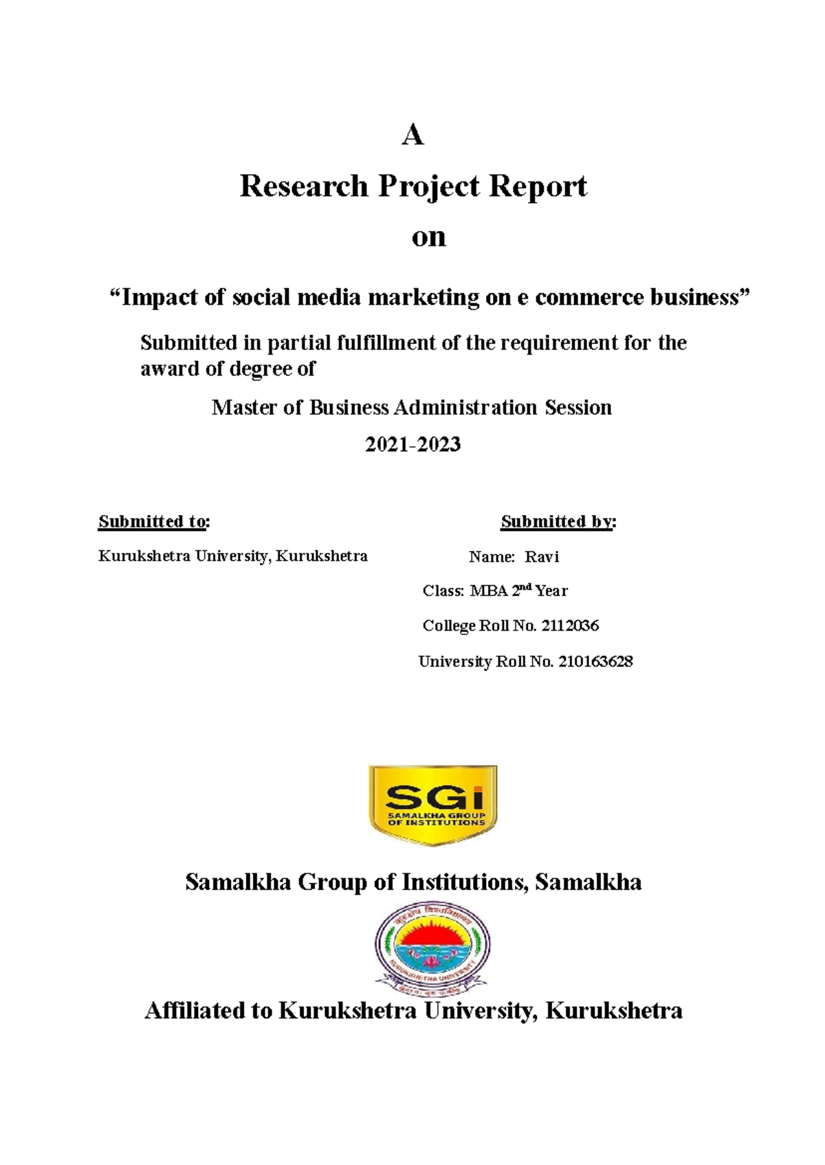 MBA 4th Sem Project Report: Impact of Social Media Marketing on E ...