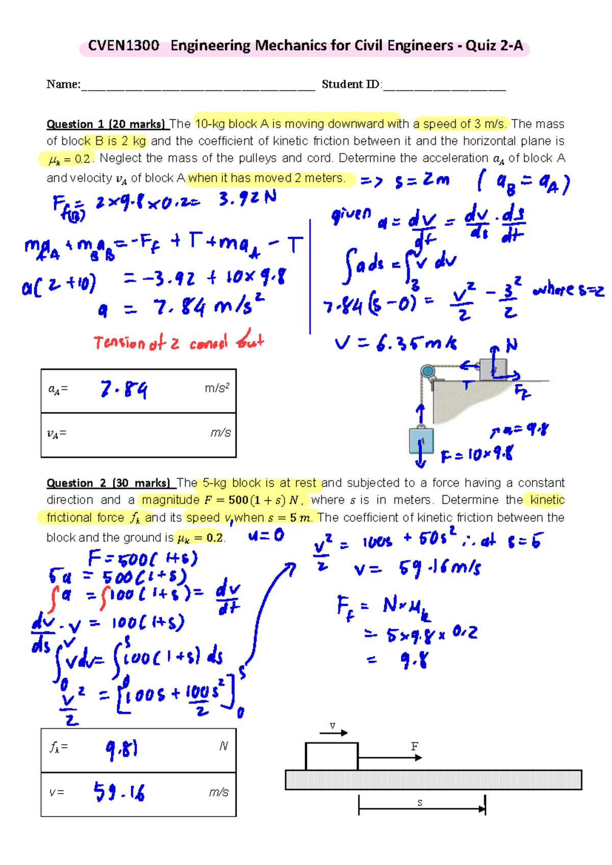CVEN1300 Engineering Mechanics Quiz - Dynamic Hard Questions - Studocu