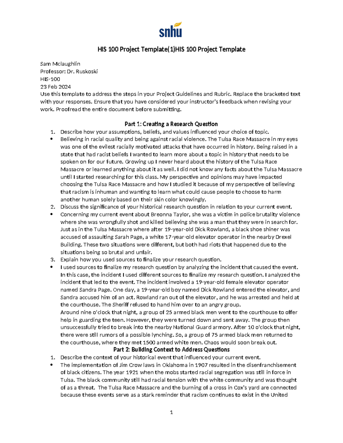 Sam Mclaughlin HIS 100 Project Template - HIS 100 Project Template(1 ...
