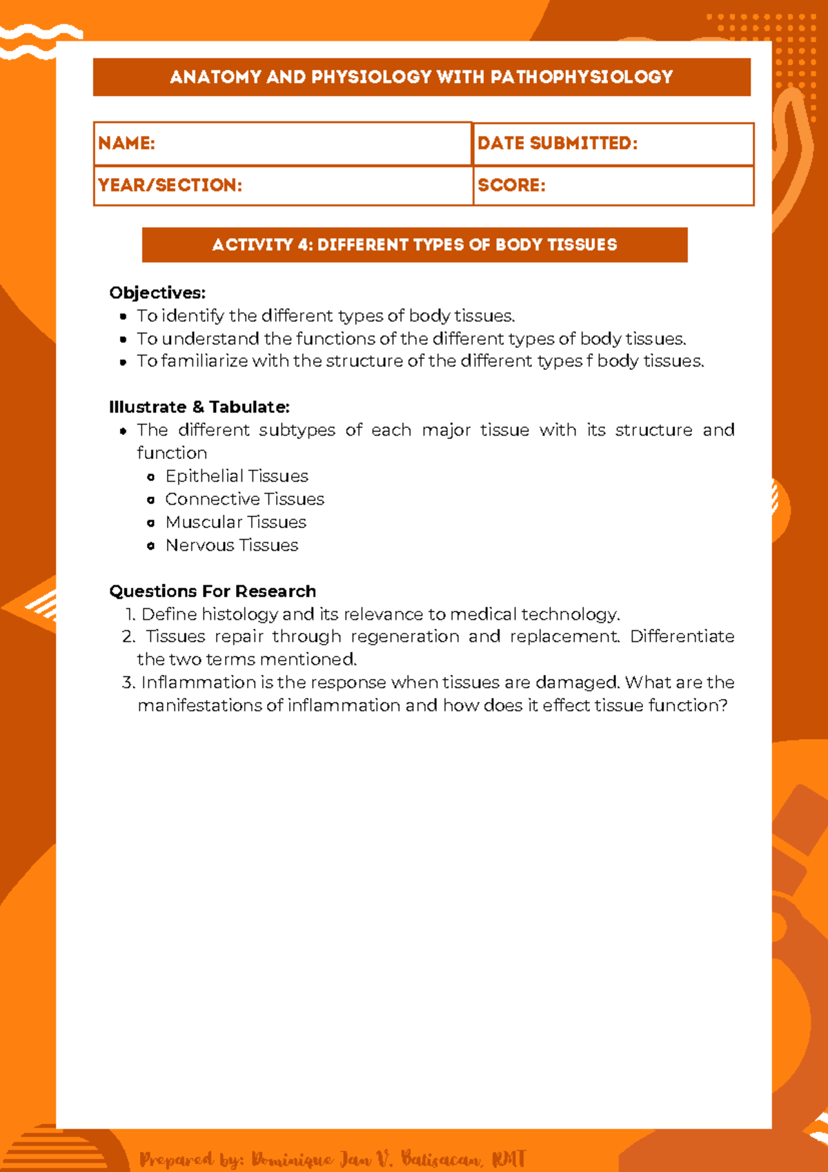 Anaphy Activity - N/a - year/section: Name: Score: date submitted ...