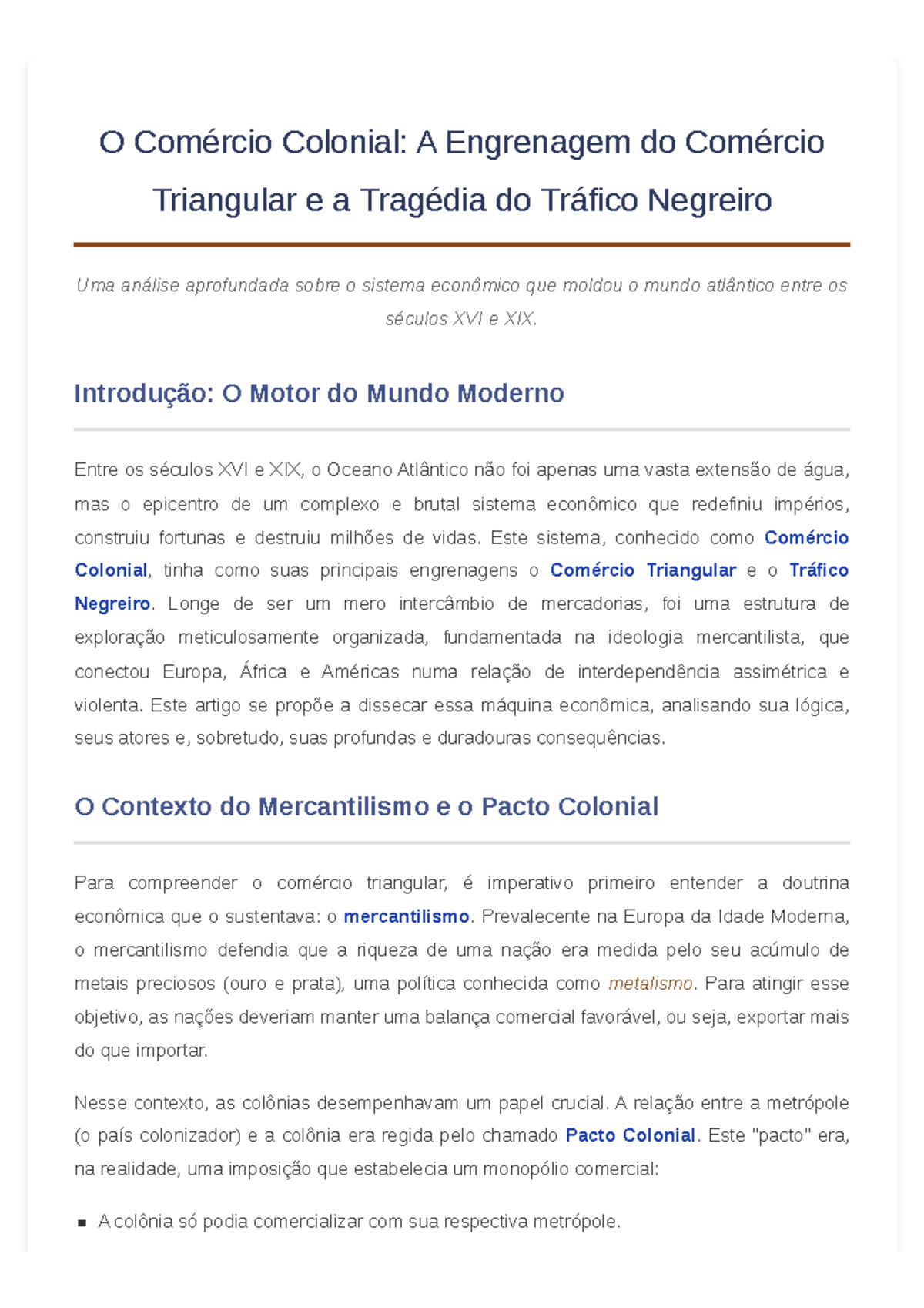 Comércio Colonial: Análise do Comércio Triangular e Tráfico Negreiro ...