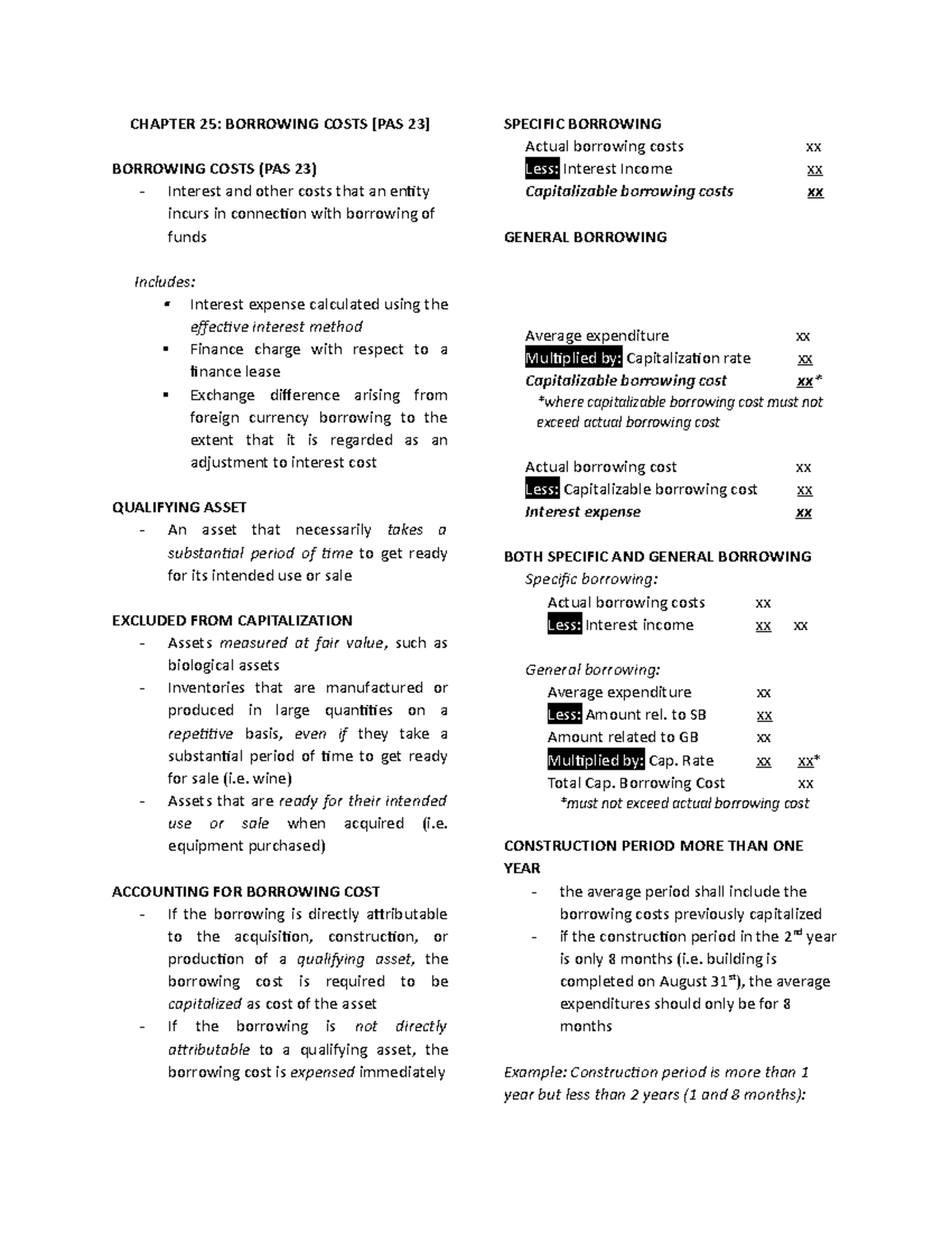 Borrowing Costs - CHAPTER 25: BORROWING COSTS [PAS 23] BORROWING COSTS (PAS 23) Interest and ...