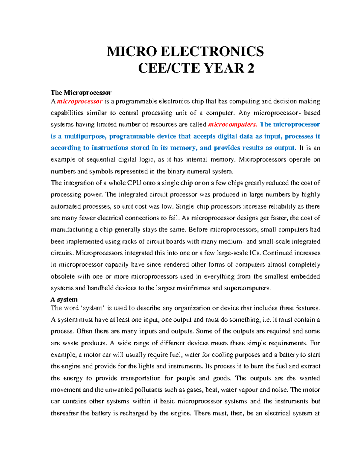 Microelectronics CEE/CTE Year 2: Comprehensive Microprocessor Study ...