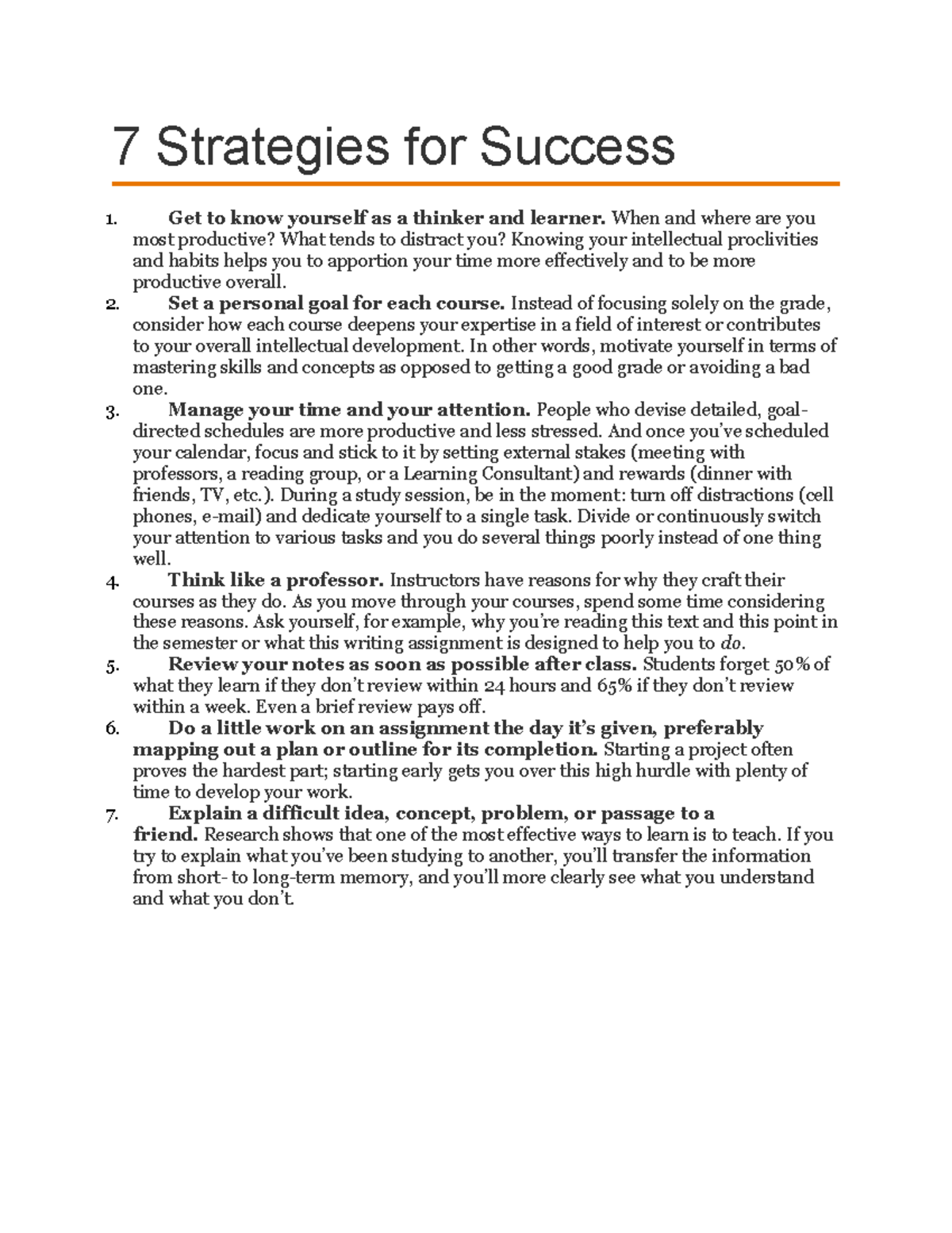 7 stratigies for learning - 7 Strategies for Success Get to know ...