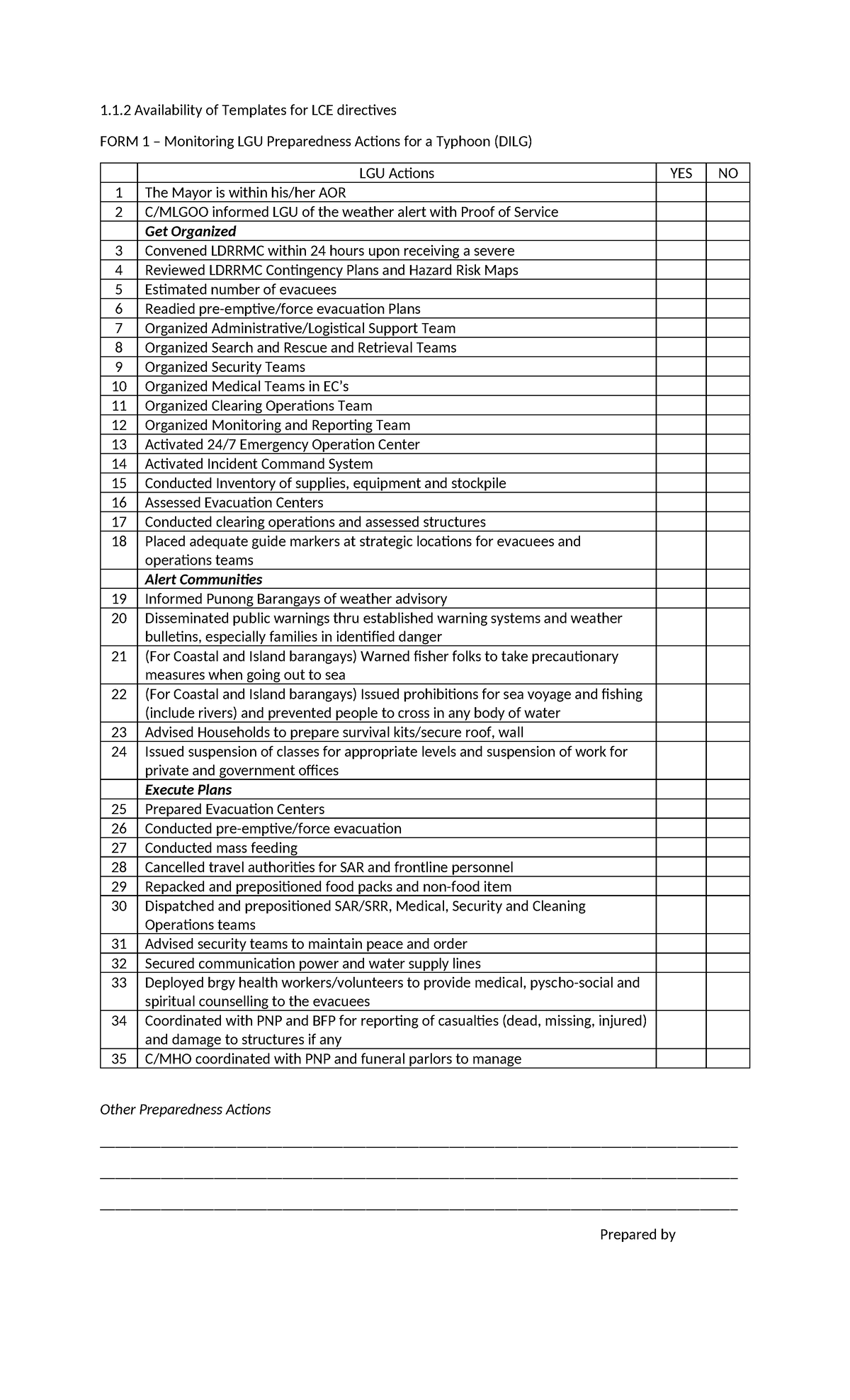 DILG Template for LGU Preparedness Actions During Typhoons - Studocu