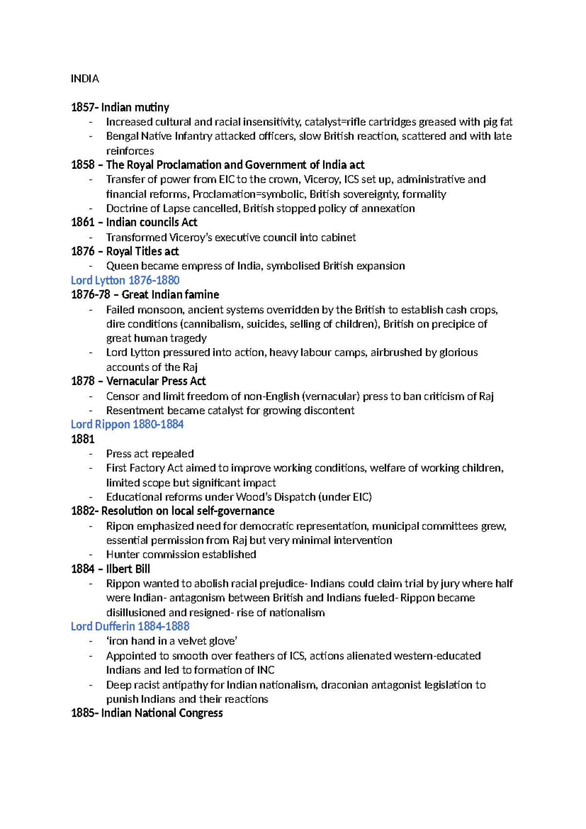 India Unit Notes: The Impact of British Rule and Nationalism (HIST 101 ...