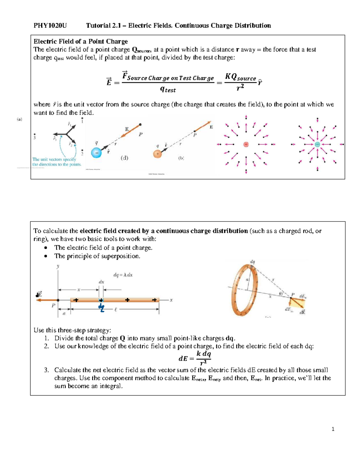 PHY1020U Tutorial 2.1: Electric Fields & Charge Distribution - Studocu