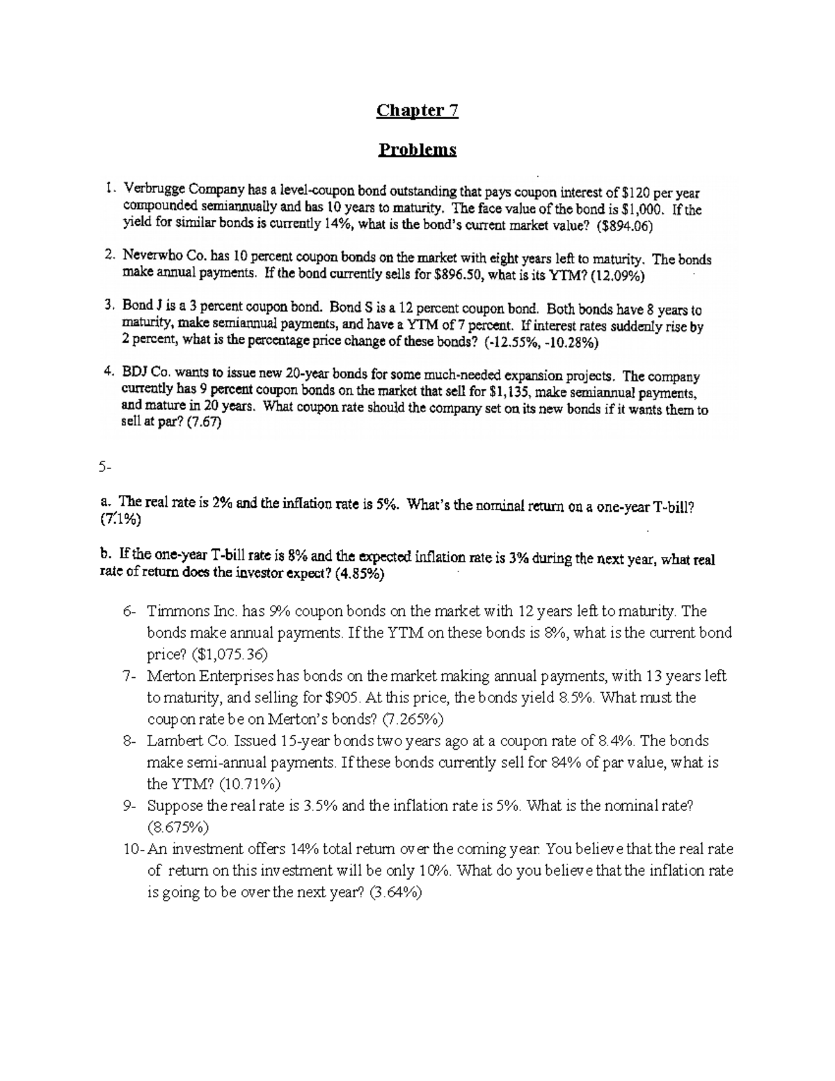 Ch 7 Problems - Nnnn - Chapter 7 Problems 5- 6- Timmons Inc. has 9% ...