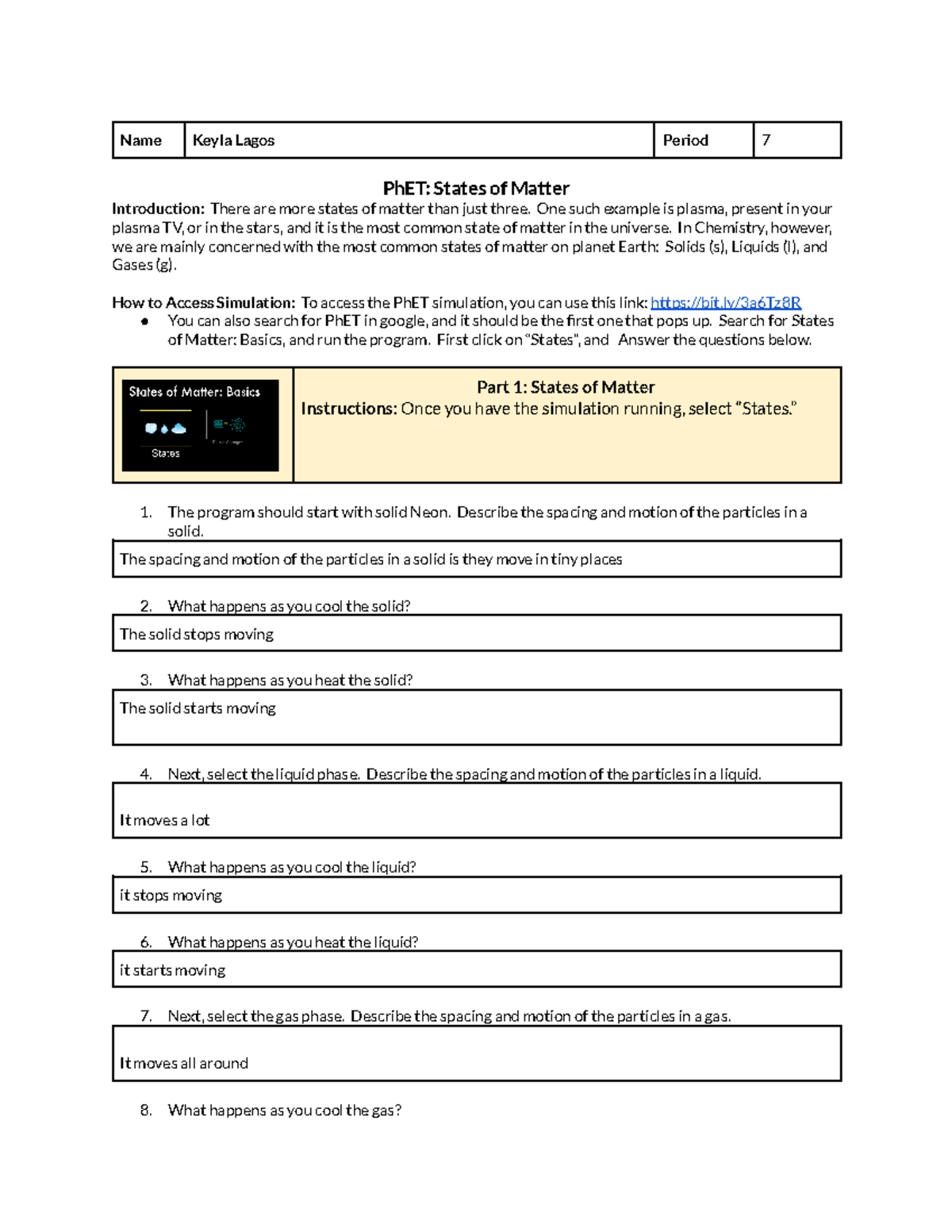 Ph ET Lab Worksheet: Exploring States of Matter and Phase Changes - Studocu