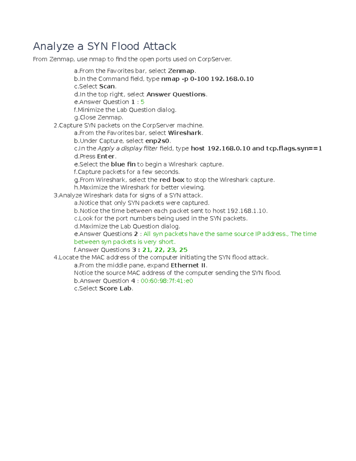 SYN Flood Attack Analysis Lab Guide - CS101 - Studocu