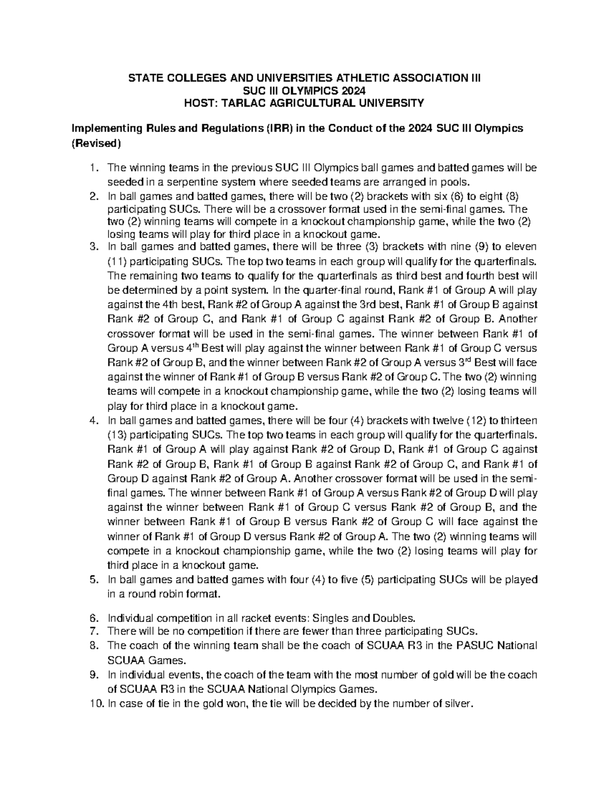 Scuaa III 2024 IRR - STATE COLLEGES AND UNIVERSITIES ATHLETIC ...