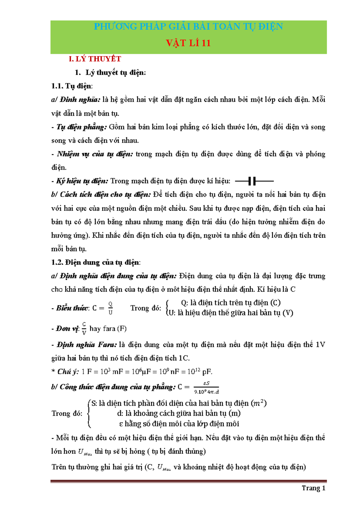 Phuong phap giai bai toan tu dien vat ly 11 co loi giai 5227 - PHƯƠNG PHÁP GIẢI BÀI TOÁN TỤ ĐIỆN ...