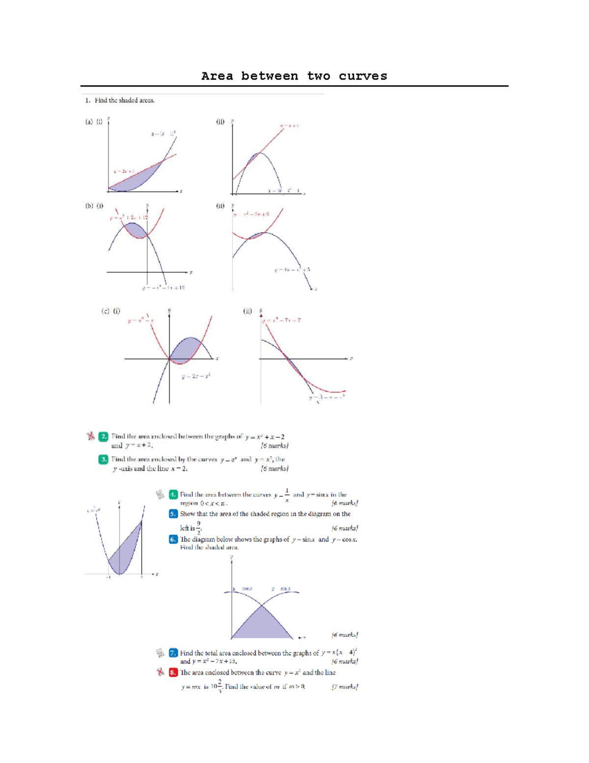 C SL 8 Final Exam: Area Between Two Curves Analysis - Studocu