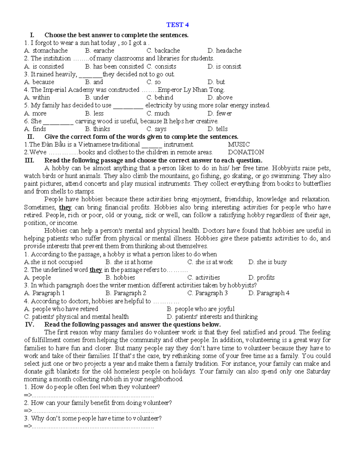 TEST 4 - English Language Skills Assessment - Studocu