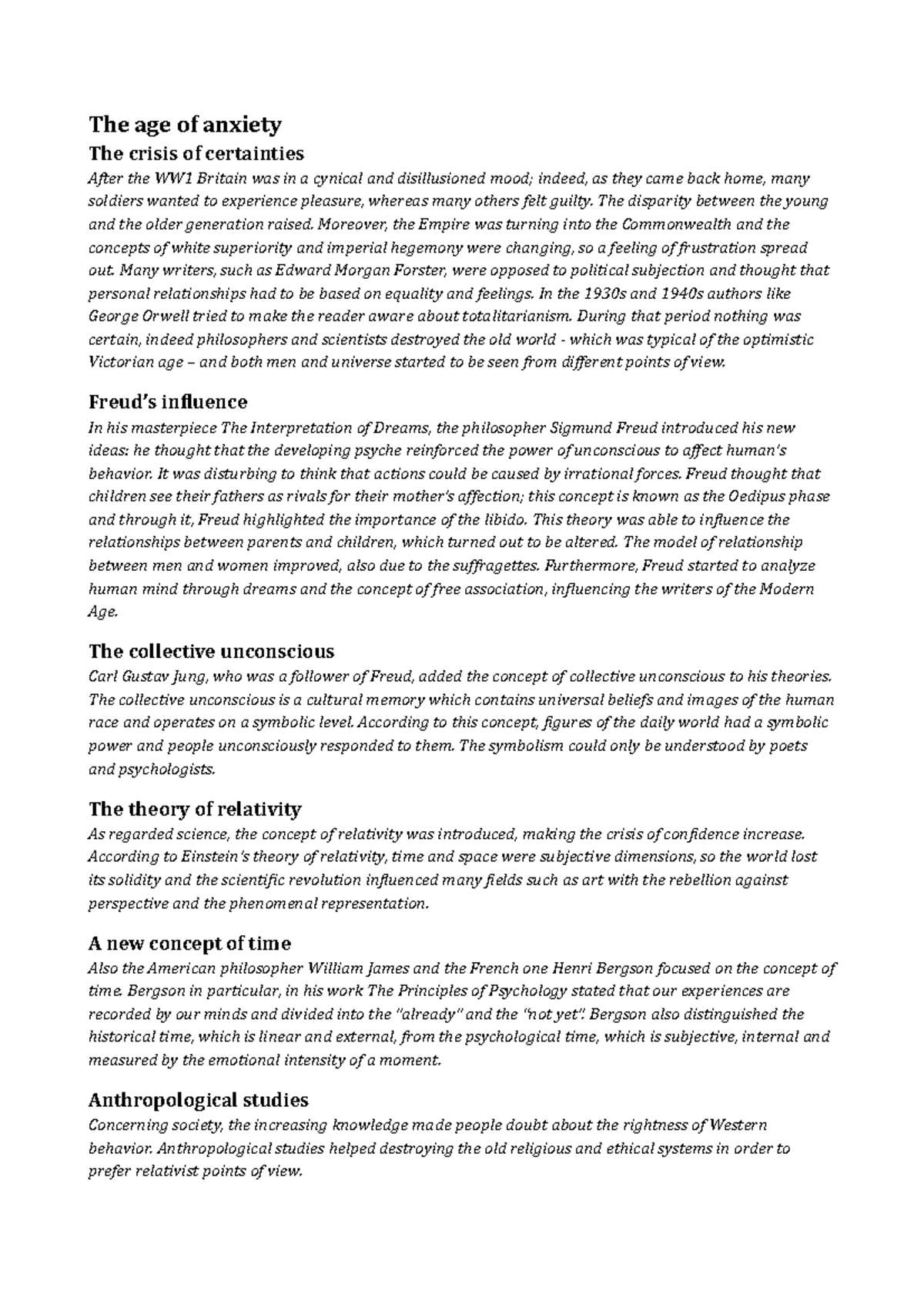English Literature: The Age of Anxiety - Key Themes & Influences - Studocu