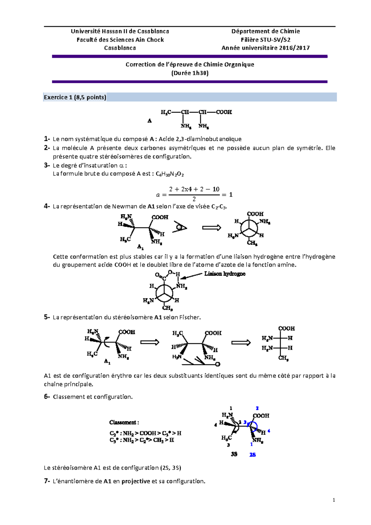 Examen CO SVTU 2017 Corr - 1 Université Hassan II de Casablanca Faculté des Sciences Ain Chock ...