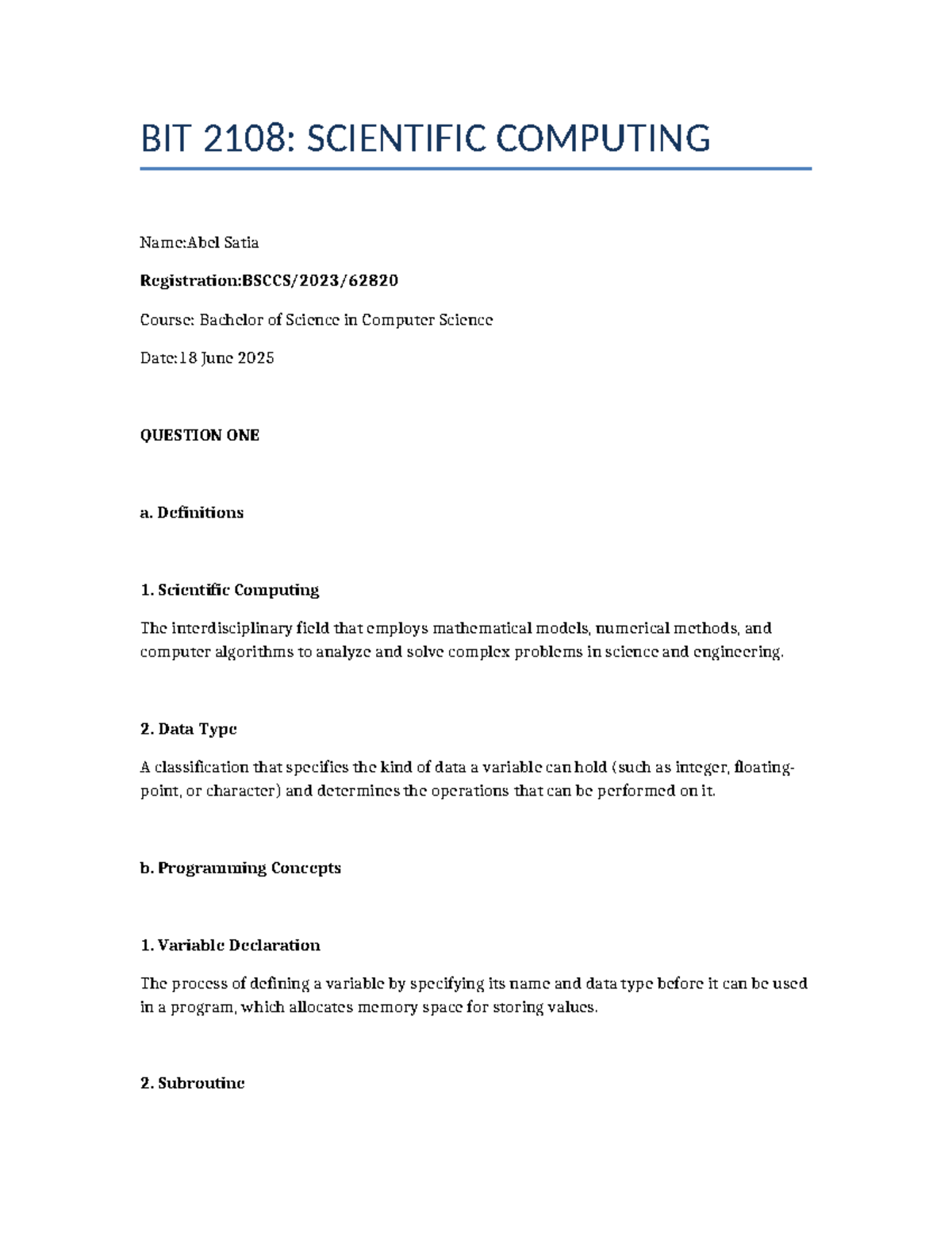 BIT 2108: Scientific Computing Study Notes by Abel Satia - Studocu