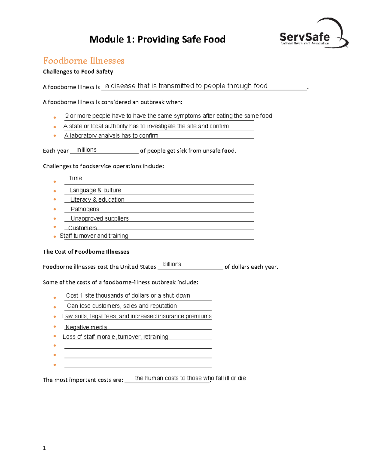 Note Taking Guide with Food Safety Insights for Module 1 & 2 - Studocu